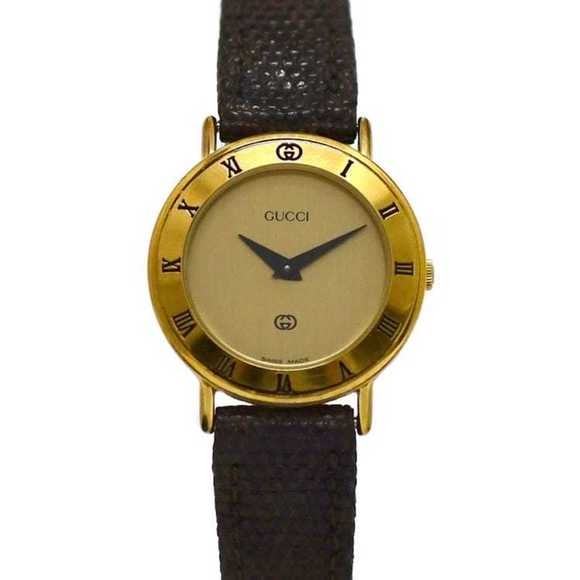 Gucci | Accessories | Gucci Watch F2531 Gold Dark Brown Interlocking ...